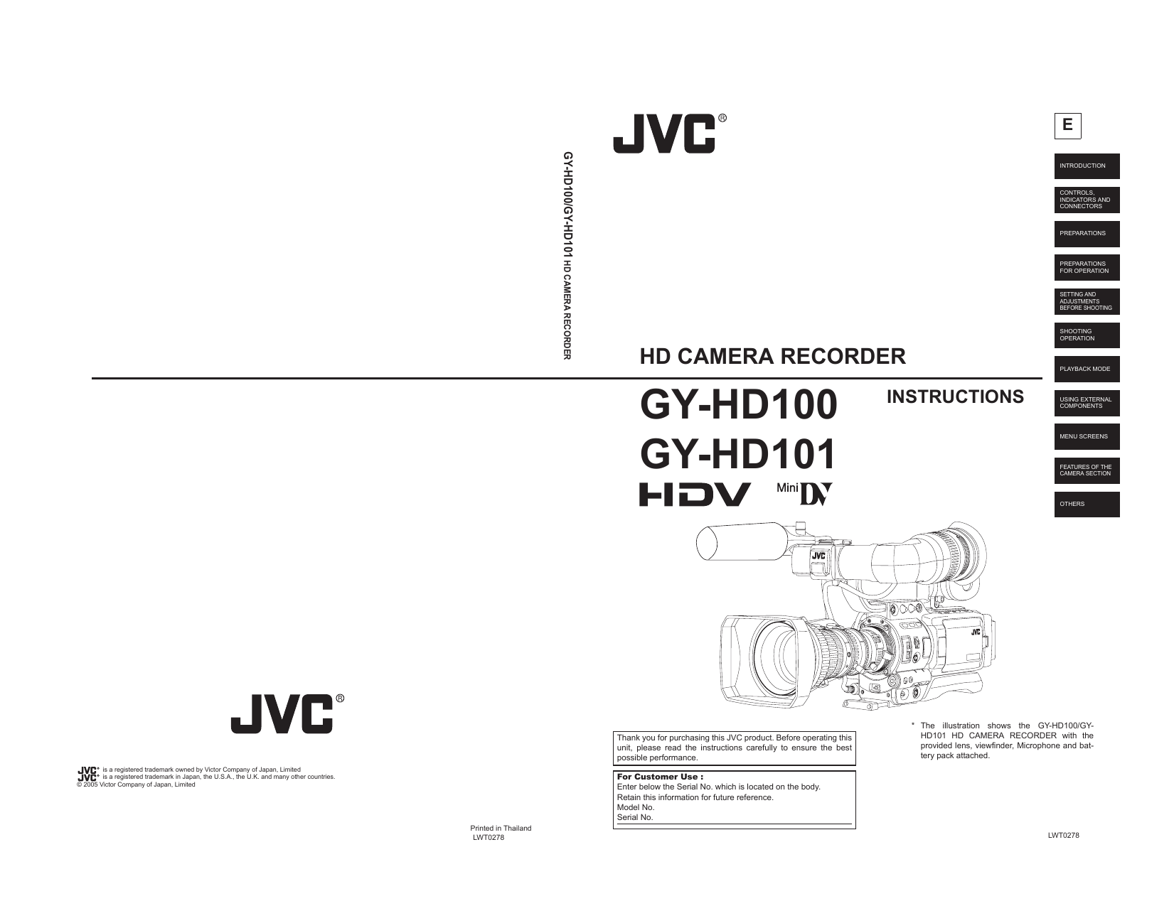 JVC GY-HD101 Camcorder User manual | Manualzz
