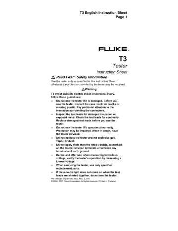 Fluke T3 Tester Instruction Sheet | Manualzz