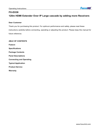 HDMI extender FX-EX38 EX38 Operating Instructions | Manualzz