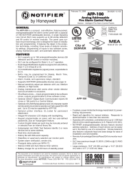 Notifier AFP-100 - instruction manual, Data Sheet
