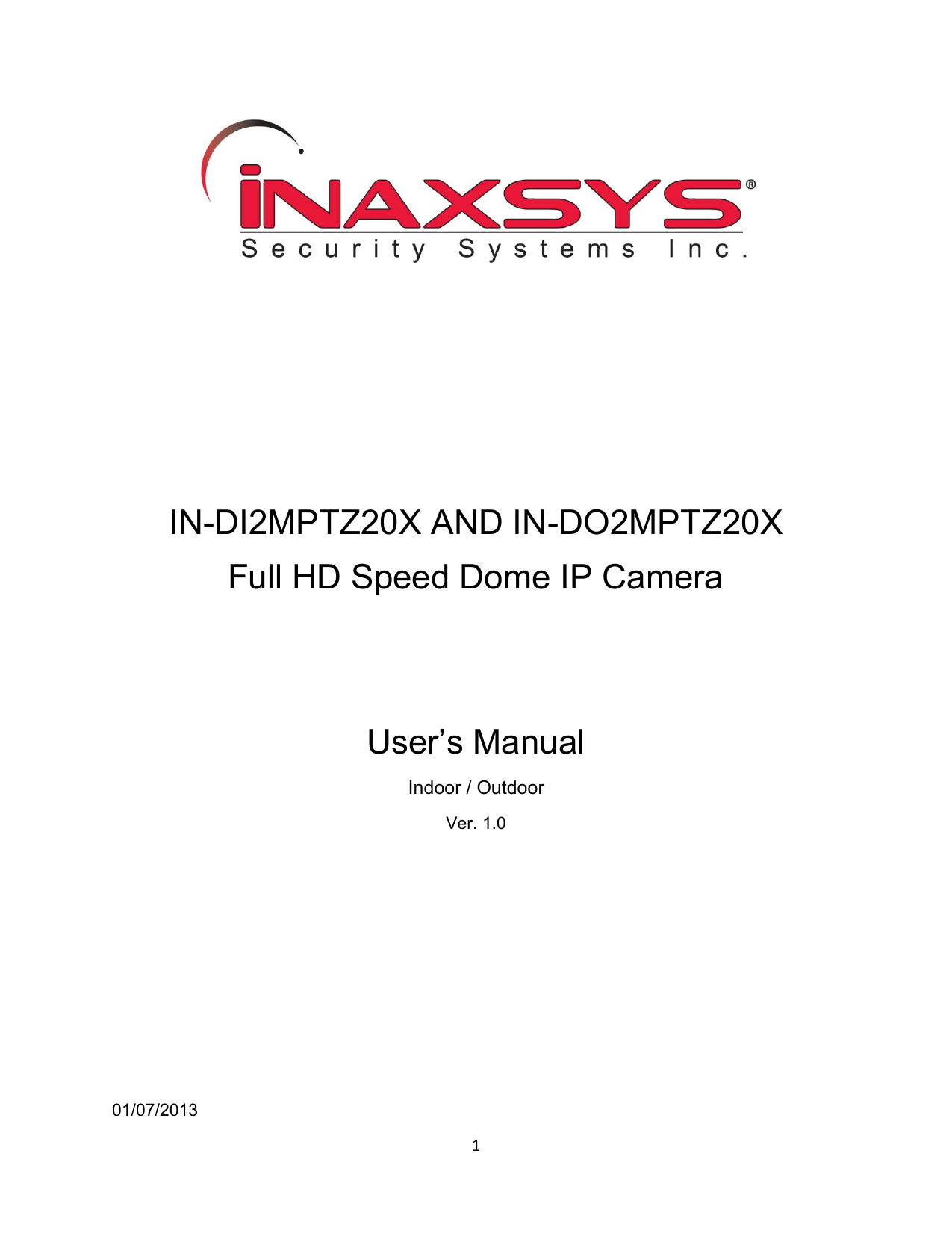 Inaxsys IN-DI2MPTZ20X User manual | Manualzz
