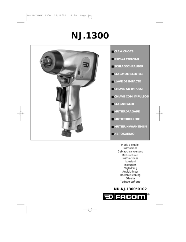 Facom NJ.1300 IMPACT WRENCH instruction manual | Manualzz