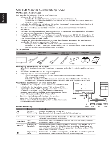 Acer S211HL Schnellstart Anleitung | Manualzz