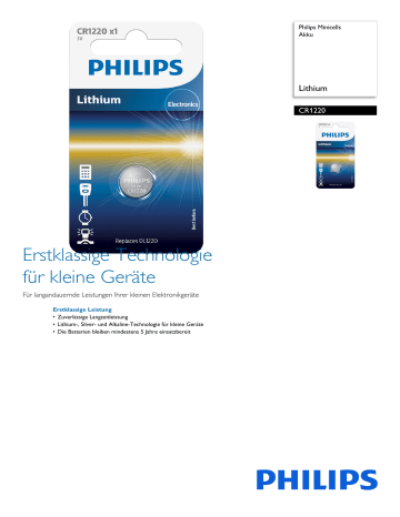 Philips CR1220/00B Minicells Akku Produktdatenblatt | Manualzz