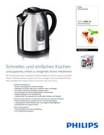 Philips HD4665/22 Wasserkocher Produktdatenblatt | Manualzz