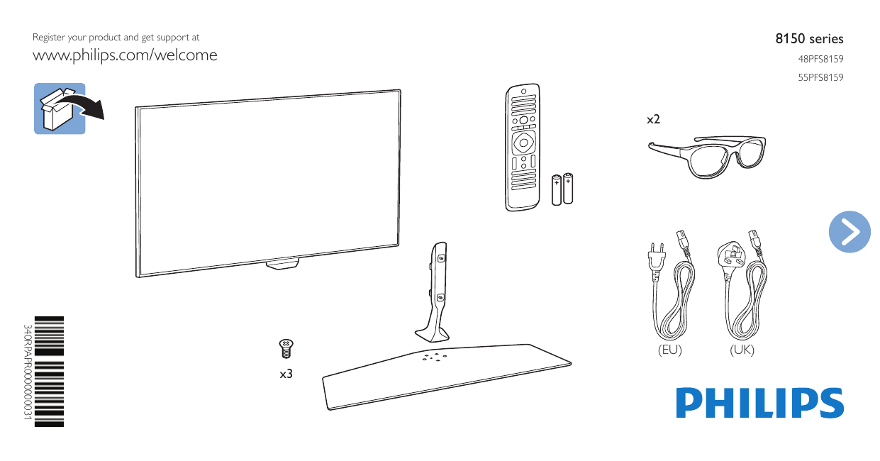 Philips 55PFS8159/12, 48PFS8159/60, 48PFS8159/12, 55PFS8159/60 Quick ...
