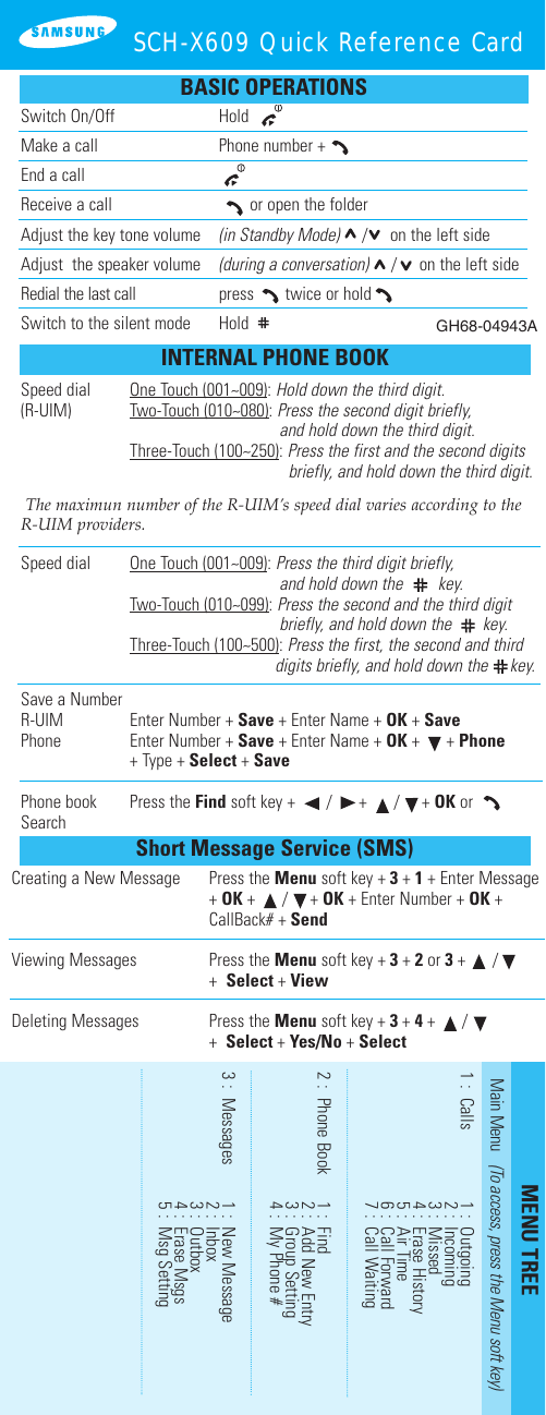 Samsung SCH-X609 Quick start guide | Manualzz