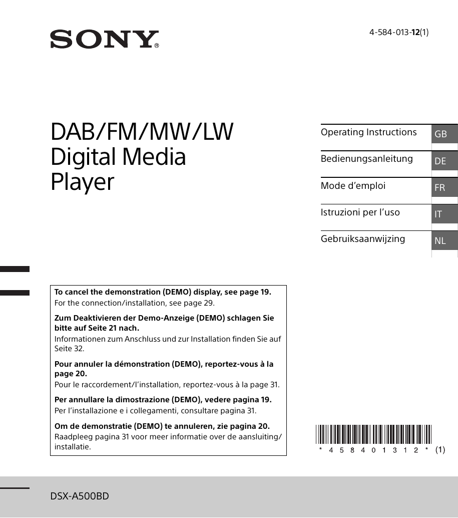Sony DSX-A500BD Ampli-tuner multimédia DAB avec technologie sans fil BLUETOOTH® Mode d’emploi ...