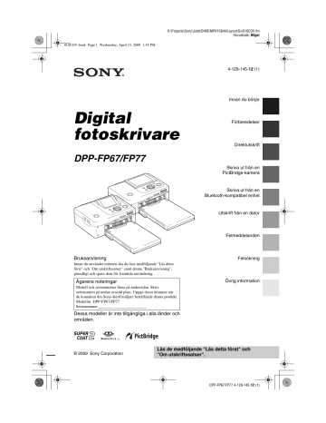 Sony DPP-FP77 FP77 Digital Photo Printer Bruksanvisning | Manualzz