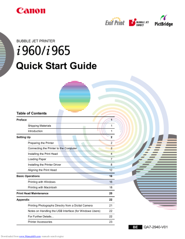 Canon Bubble Jet i960 Quick Start Guide | Manualzz