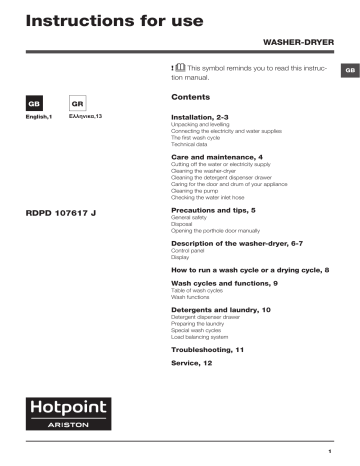 HOTPOINT/ARISTON RDPD 107617 JD EU Instruction for Use | Manualzz