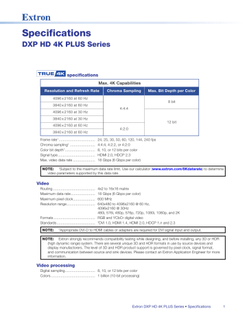Extron DXP HD 4K PLUS Series Specifications | Manualzz