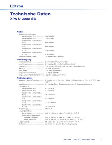 Extron XPA U 2002 SB Spezifikation | Manualzz
