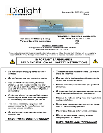 Dialight UL LED Linear Battery Backup Maintained Version Installation ...