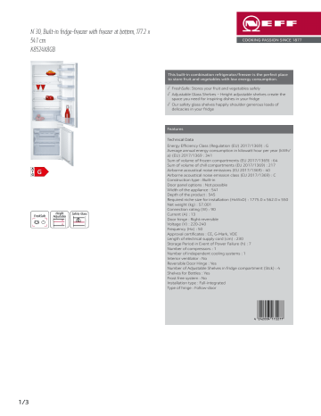 Neff K8524X8GB Built-in fridge-freezer Spec Sheet | Manualzz