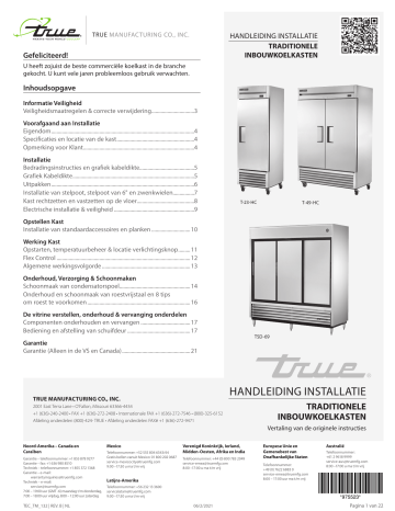 True T-SERIES® Refrigerators/Freezers Swing and Slide Door Installation ...