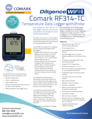 Comark RF314-TC WiFi Temperature Data Logger Datasheet | Manualzz