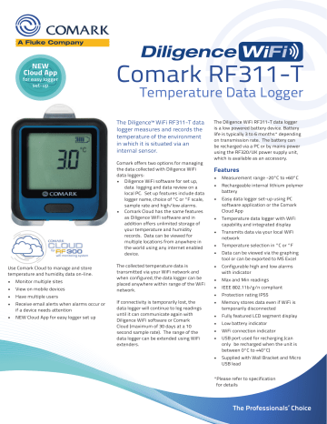 Comark RF311-T WiFi Temperature Data Logger Datasheet | Manualzz
