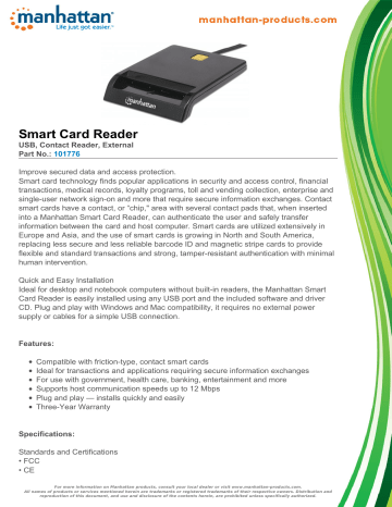 Manhattan 101776 Smart Card Reader Datasheet | Manualzz