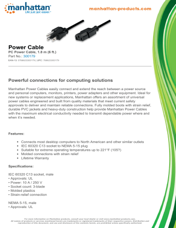 Manhattan 300179 Power Cable Datasheet | Manualzz