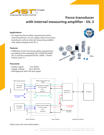 AST SIL 3 Force transducer Data Sheet | Manualzz
