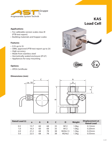 AST KAS Load Cell Data Sheet | Manualzz