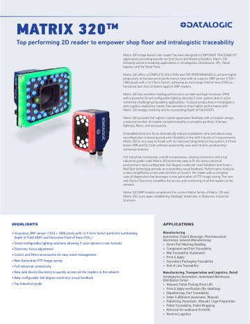 Datalogic Matrix 320 Image-Based ID Scanner Data Sheet | Manualzz