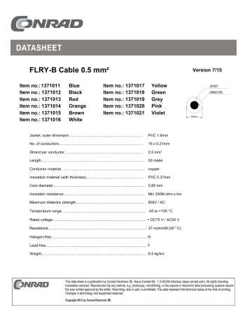 Conrad Components 1371019 Automotive wire FLRY-B 1 x 0.50 mm² Grey 50 m ...