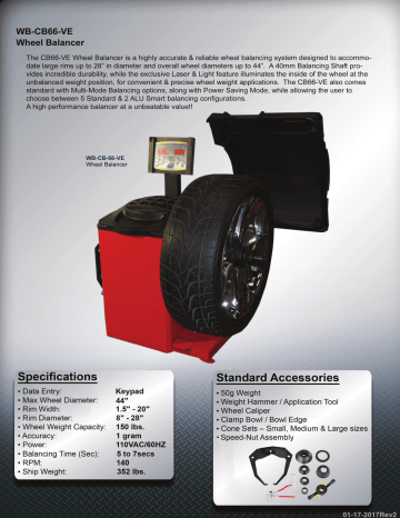 Tuxedo WB-CB66-VE CB66-VE Wheel Balancer Dimensions Guide | Manualzz