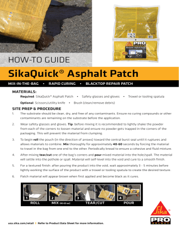 Sika 628025 Quick 39.7-fl oz Asphalt Patch Manual | Manualzz