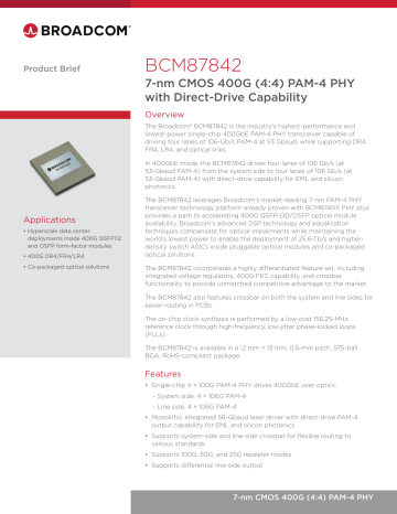 Broadcom 7-nm CMOS 400G (4:4) PAM-4 PHY Specification | Manualzz