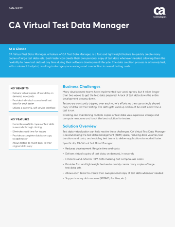 Broadcom CA Virtual Test Data Manager Specification | Manualzz