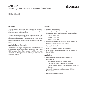 Broadcom APDS-9007 Ambient Light Photo Sensor Specification | Manualzz