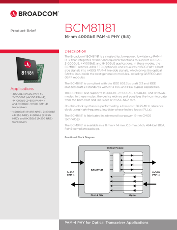 Broadcom 16-nm 400GbE PAM-4 PHY (8:8) Specification | Manualzz