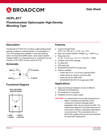 Broadcom HCPL-817 Phototransistor Optocoupler High-Density Mounting ...