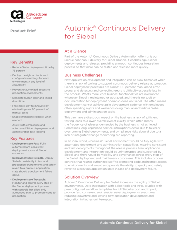 Broadcom CA Automic Continuous delivery for Siebel Specification | Manualzz
