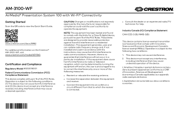 Crestron AM-3100-WF Product information | Manualzz
