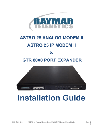 Raymar-Telenetics ASTRO 25 MODEM II Installation Manual | Manualzz