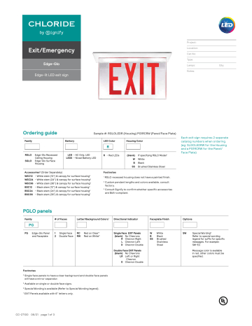 Chloride Edge-Glo Edge-Lit LED Exit Sign Specifications | Manualzz