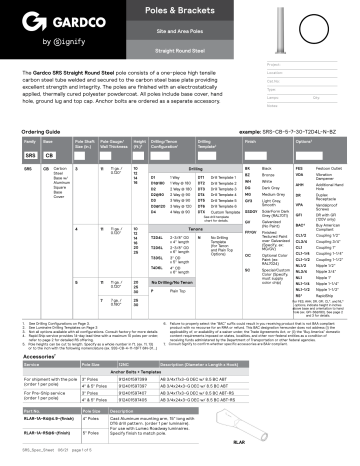 Gardco SRS - Straight Round Steel Pole Specifications | Manualzz