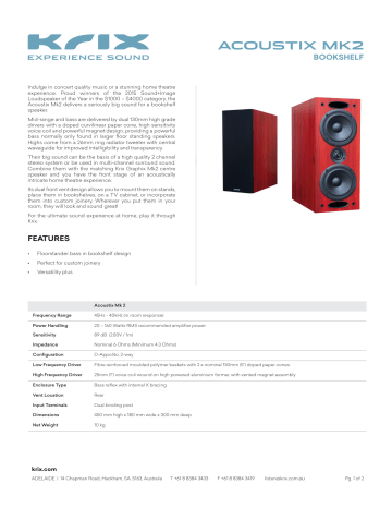 Krix Acoustix Mk2 Specifications Sheet | Manualzz