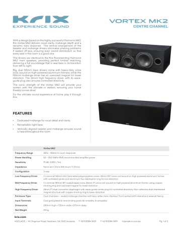 Krix Vortex Mk2 Specifications Sheet | Manualzz
