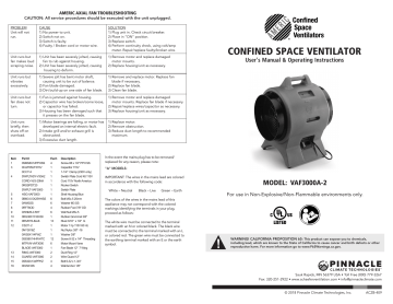 Schaefer VAF3000A-2 Americ Confined Space Ventilator Manual | Manualzz