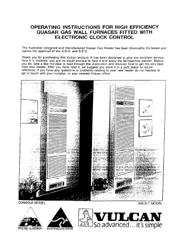 Bonaire Vulcan Quasar Electronic Wall Furnace Owner Manual | Manualzz