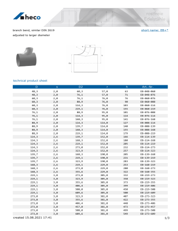 Heco EB+EB+ branch bend, similar DIN 2619 Specification | Manualzz