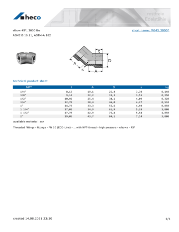 Heco WI45.3000WI45.3000 elbow 45°, 3000 lbs Specification | Manualzz