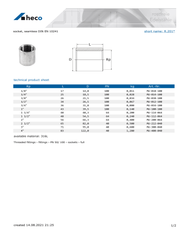 heco R.201R.201 socket, seamless DIN EN 10241 Spec Sheet | Manualzz