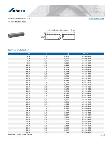 heco NR.NR. seamless tube EN 10216-5 Spec Sheet | Manualzz