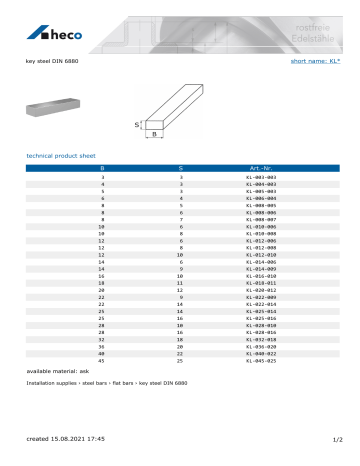 Heco KL.KL. key steel DIN 6880 Specification | Manualzz
