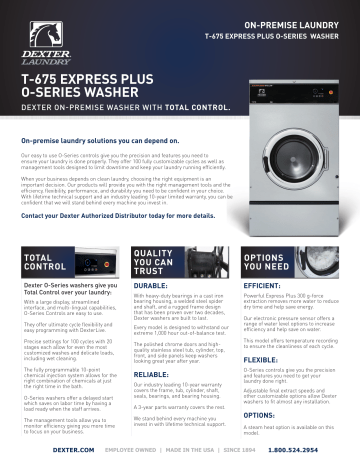 Dexter Laundry T-675 O-Series Express Plus Washer Specification Sheet ...